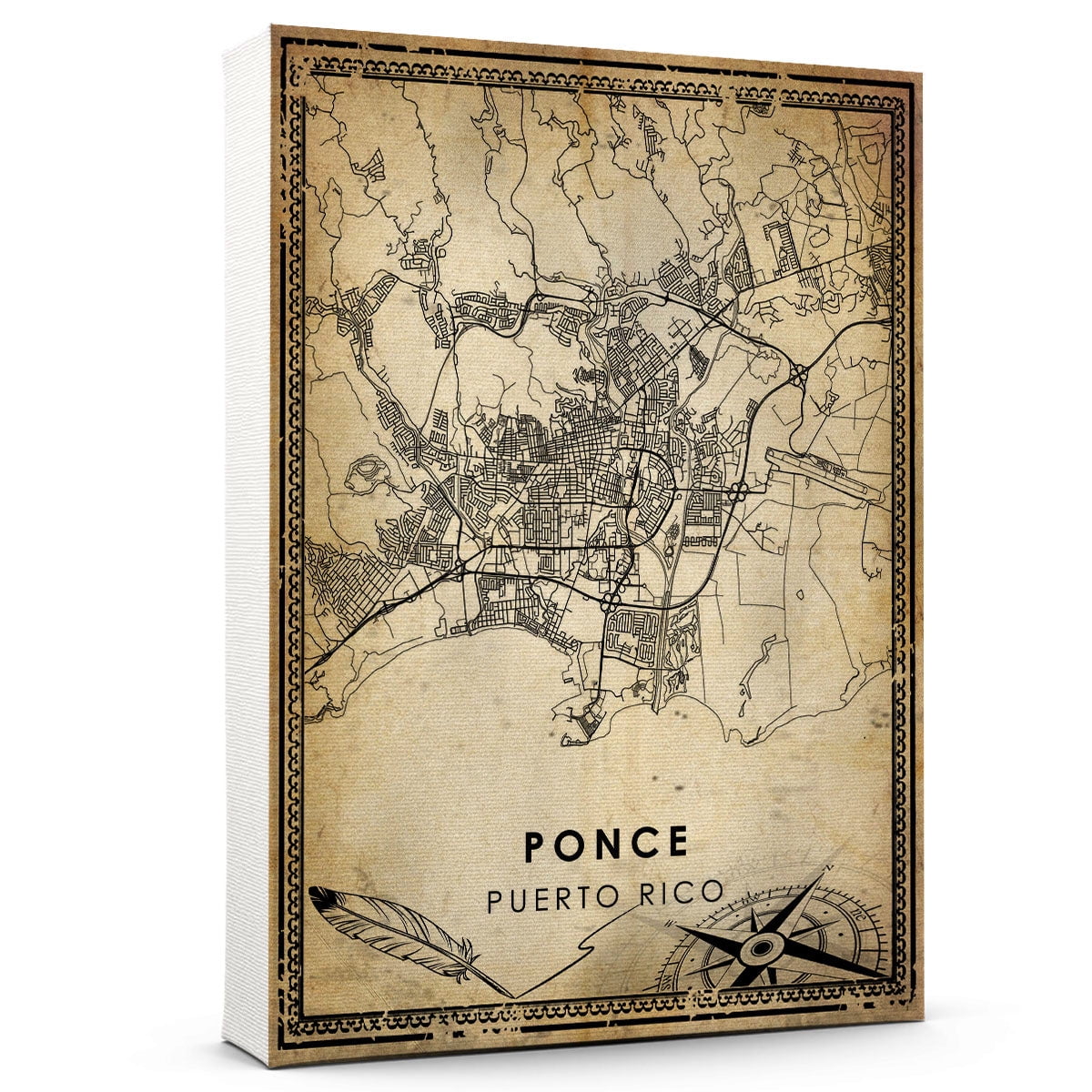 Ponce Vintage Map Prints Canvas, Puerto Rico Map Art Canvas, Canvas ...