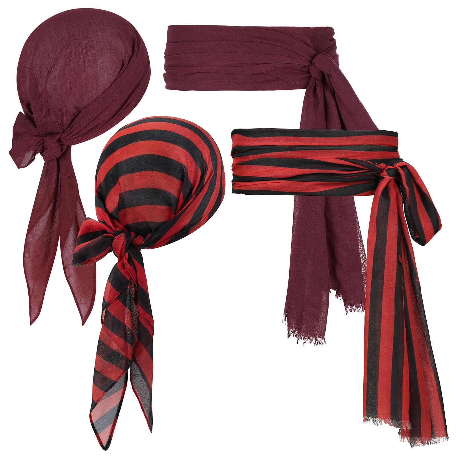 Ponceau Pirate Costume Halloween Pirate Bandana Hat Women Men Pirate ...