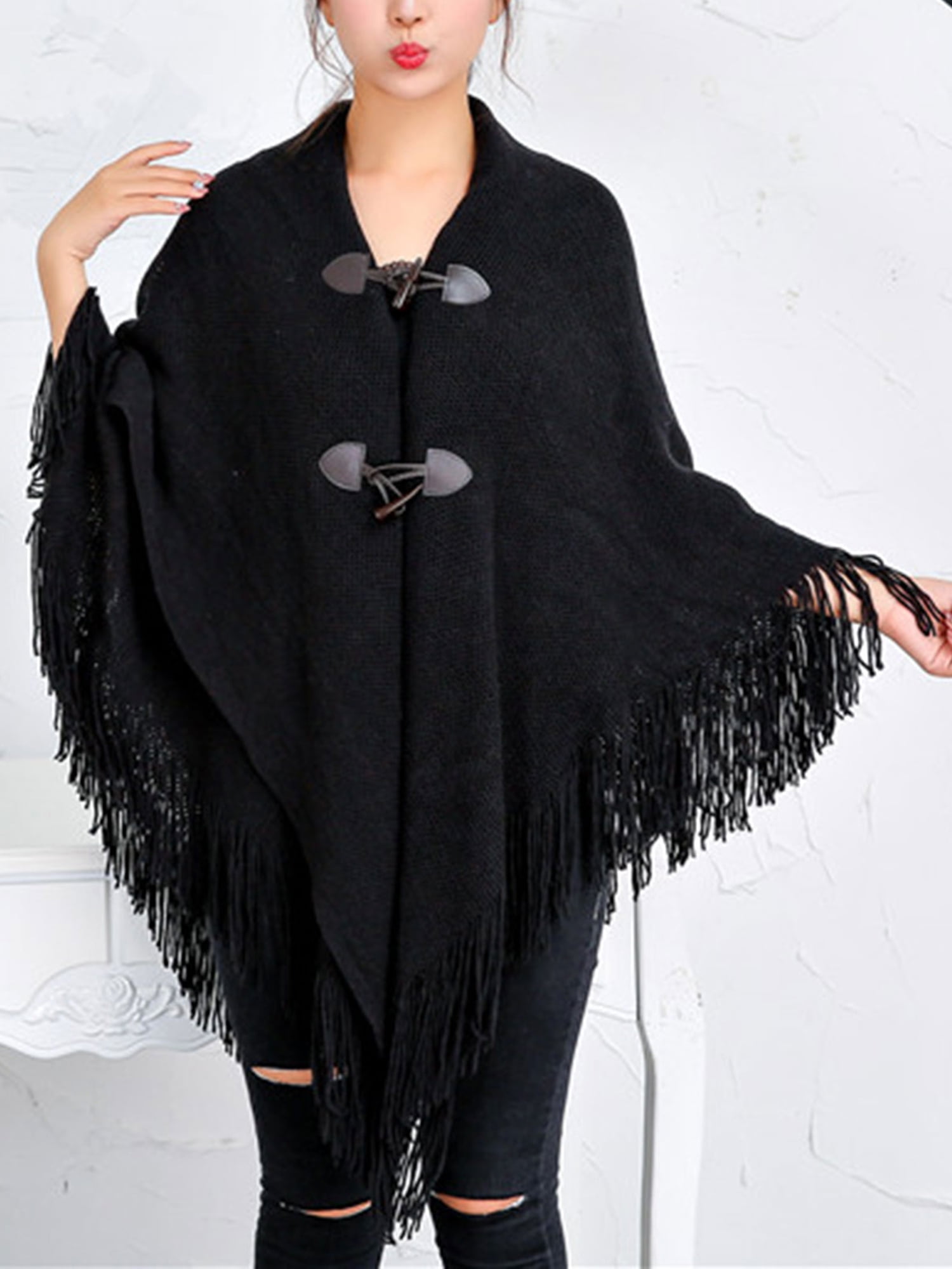 Poncho Sweater Womens Pullover Sweaters with Fringed Sides Poncho Sweater Womens Pullover Sweaters with Fringed Sides