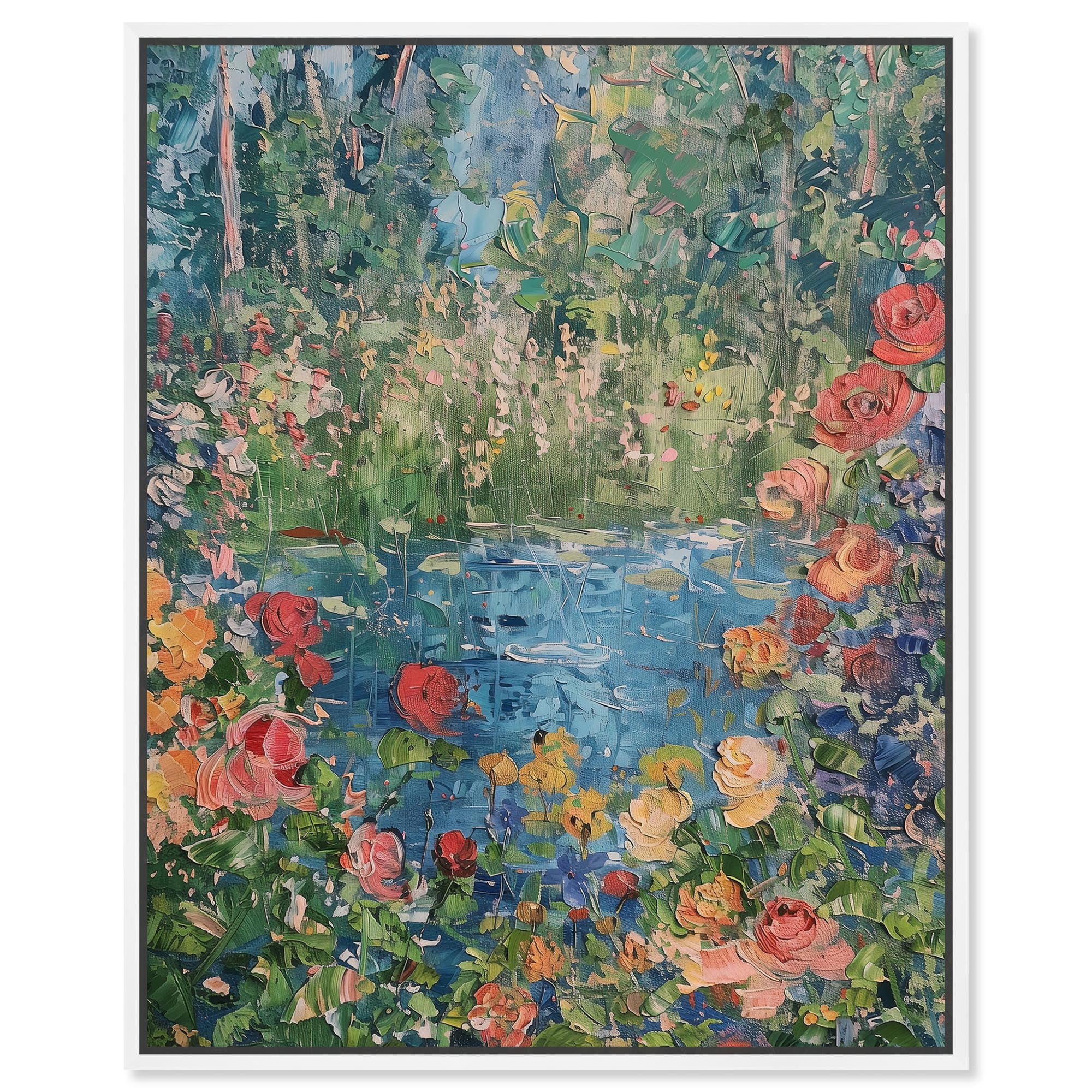Pond Cloisson Canvas Impressionism Art by Art Remedy, White Frame, 30 ...