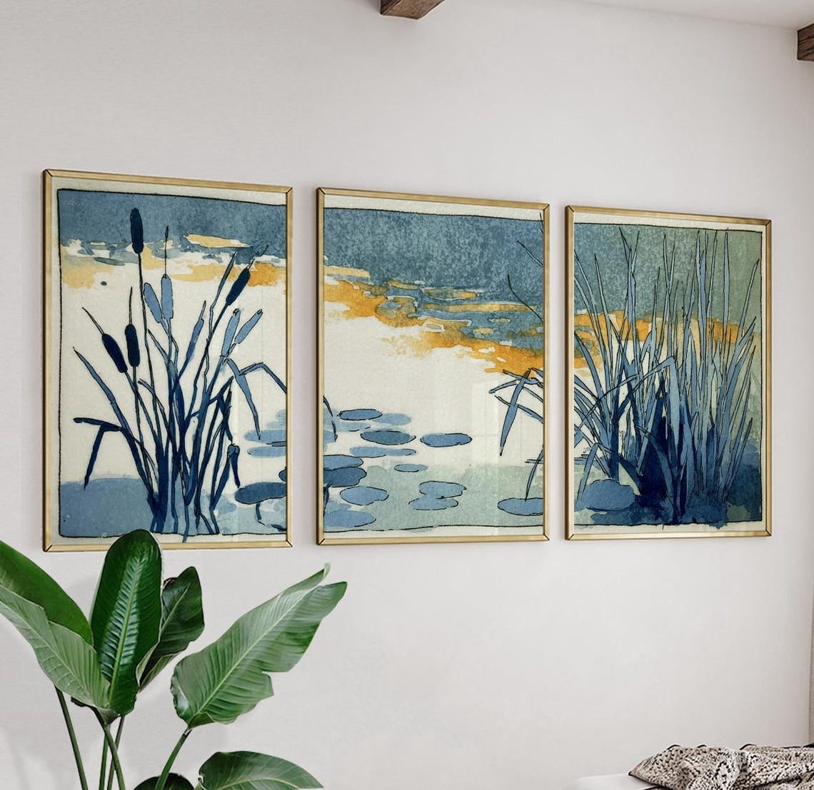 Pond Reeds Japanese Ink Wash Prints Version 2 Set 3 Unframed Paper ...