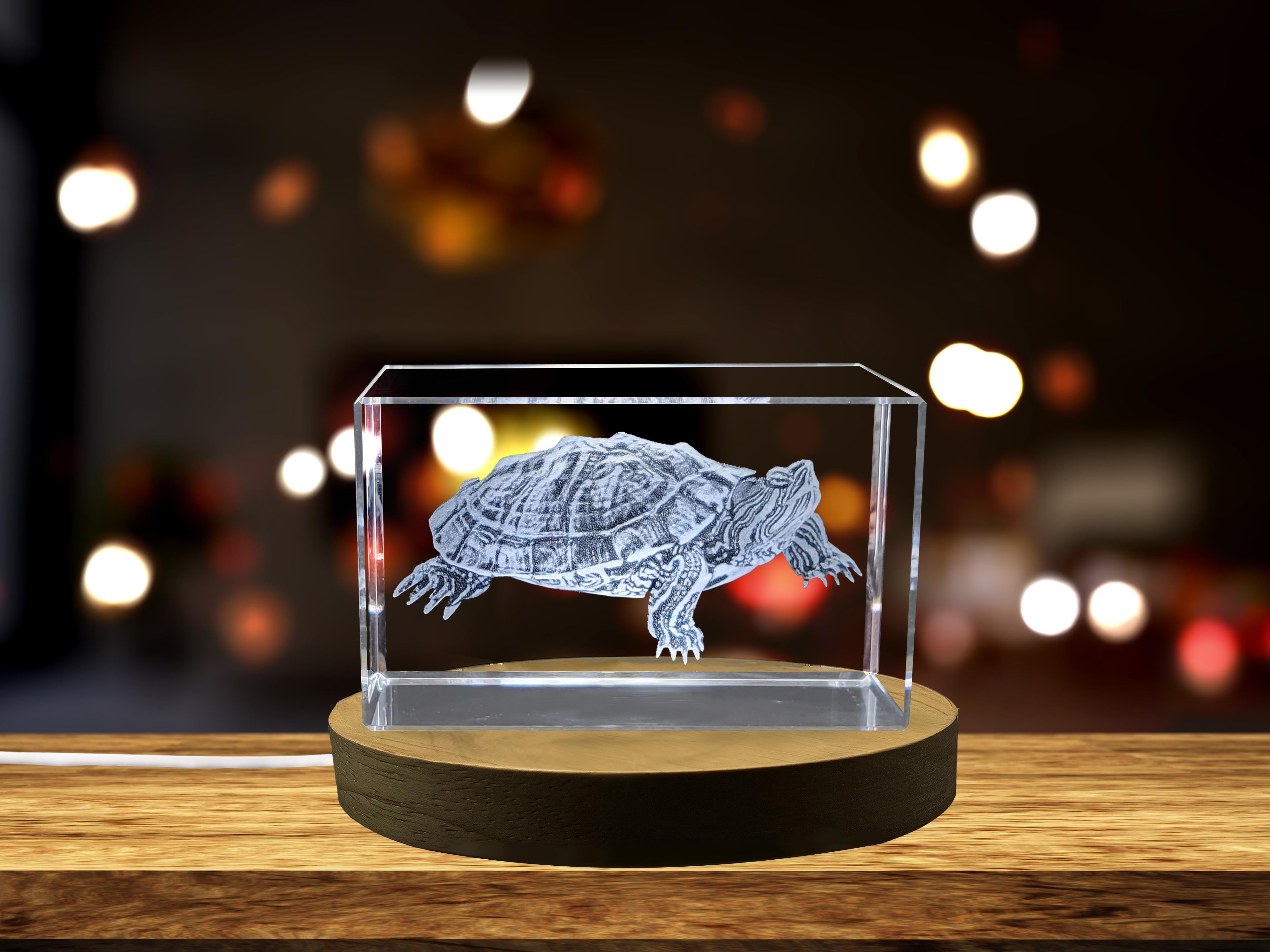 Pond Slider Turtle Engraved Crystal Paperweight - Common Yet ...