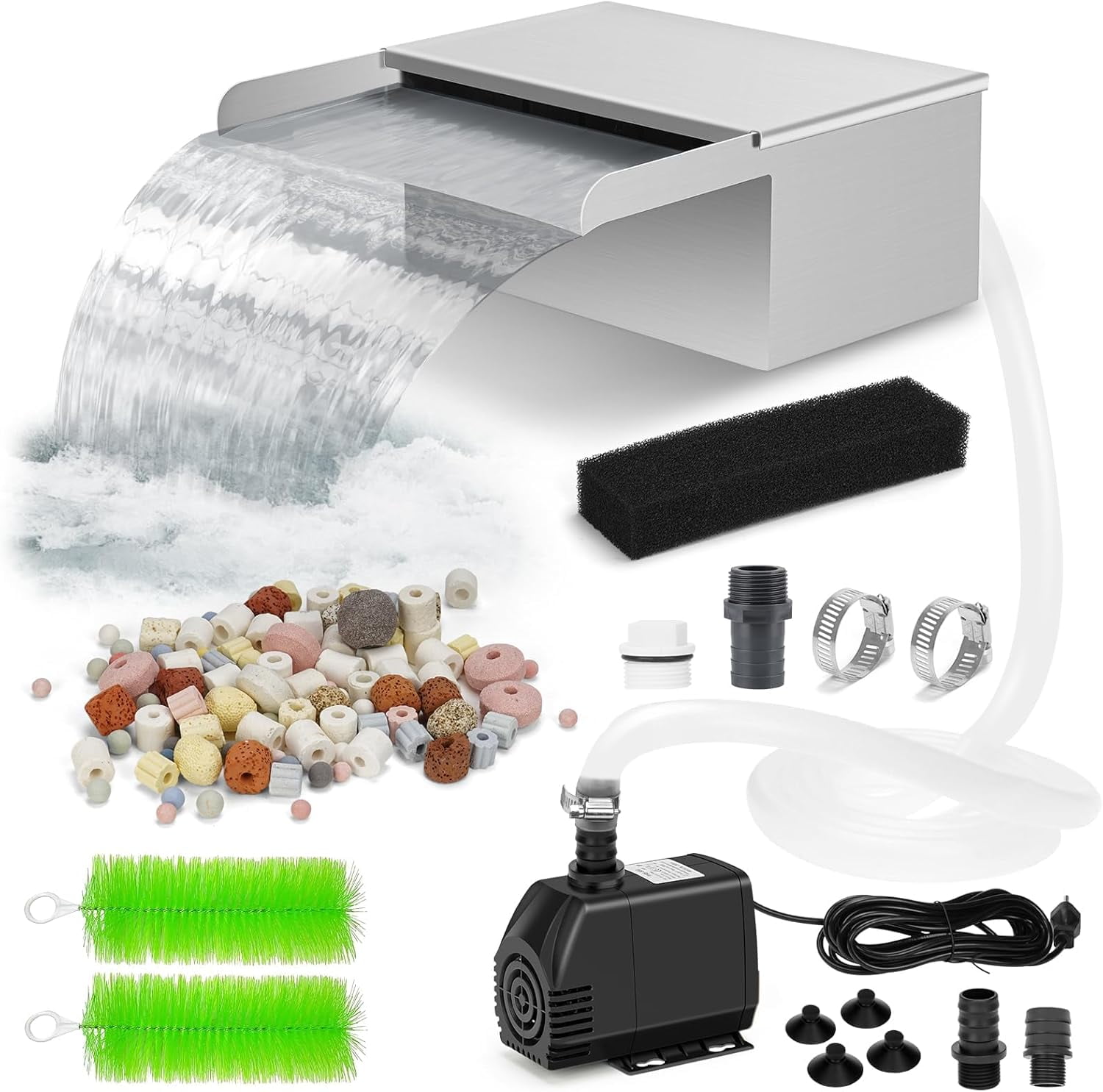 Pond Waterfall Spillway with Filter and Pump Kit - 304 Stainless Steel ...