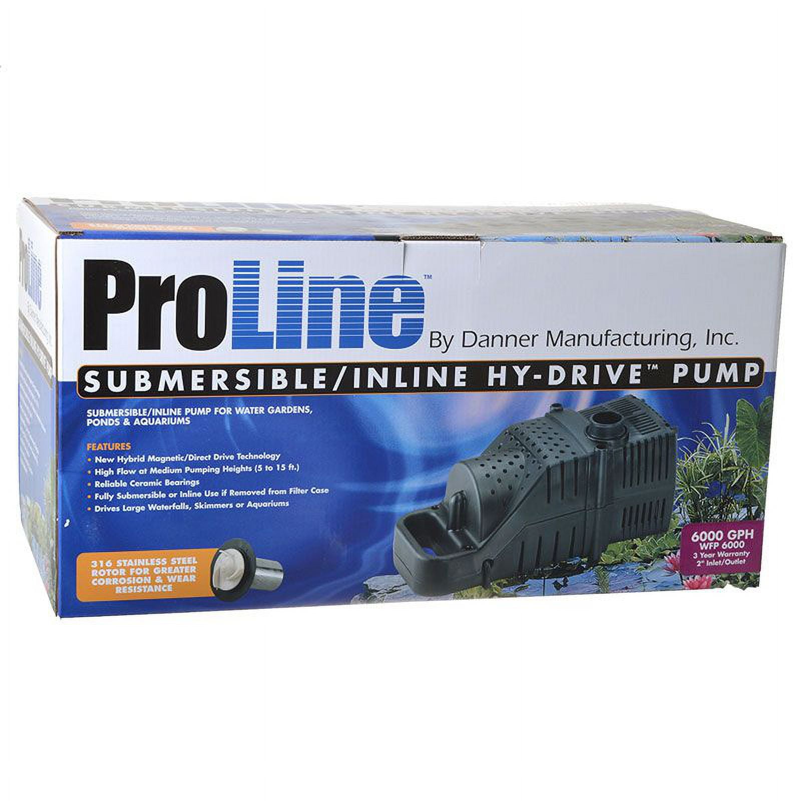 Pondmaster ProLine Submersible/Inline Hy-Drive Pump 6,000 GPH with 20 ...