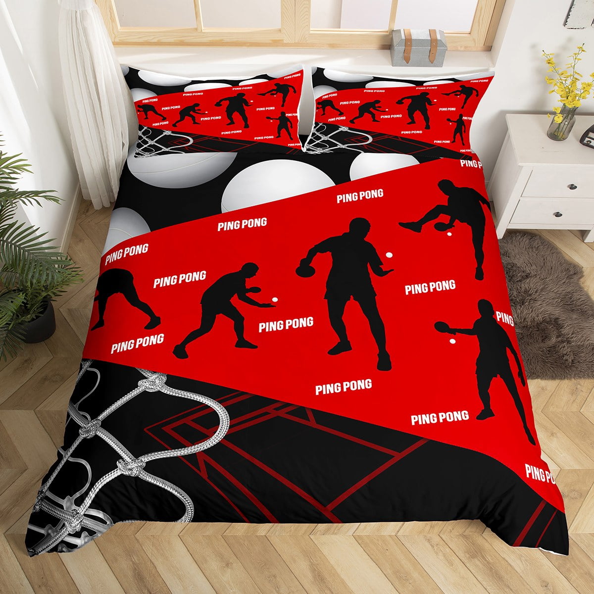 Pong Duvet Cover for Kids Boys Teens,Red and Black Pong Bedding Set ...