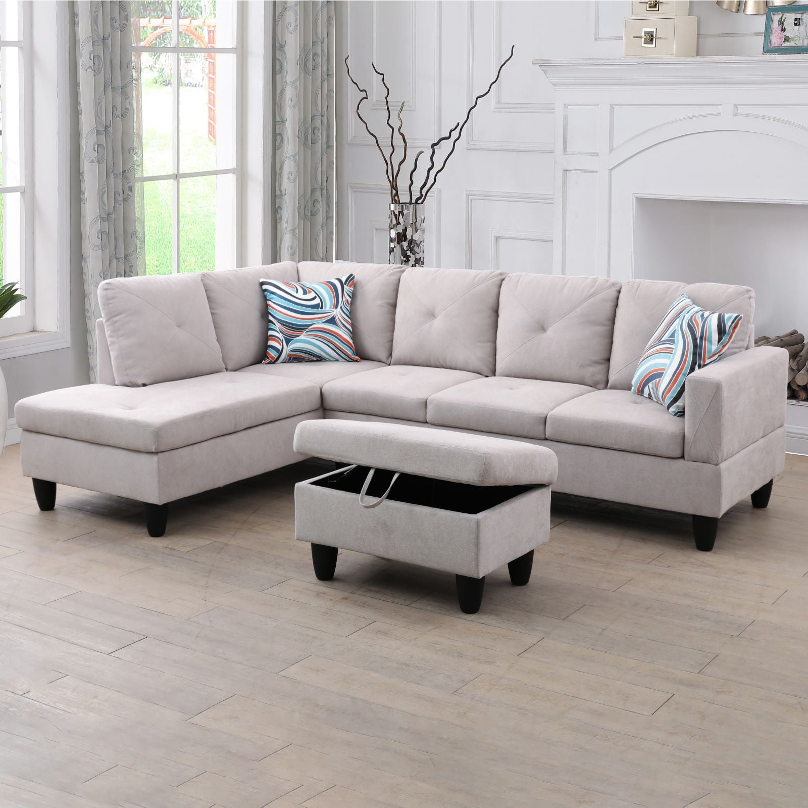 Ponliving 97" 3-Piece Sectional Sofa Set for Living Room With Ottoman ...