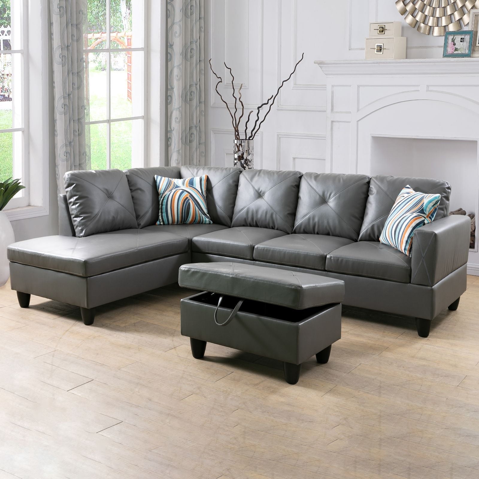 Ponliving 97" 3-Piece Sectional Sofa Set for Living Room With Ottoman ...