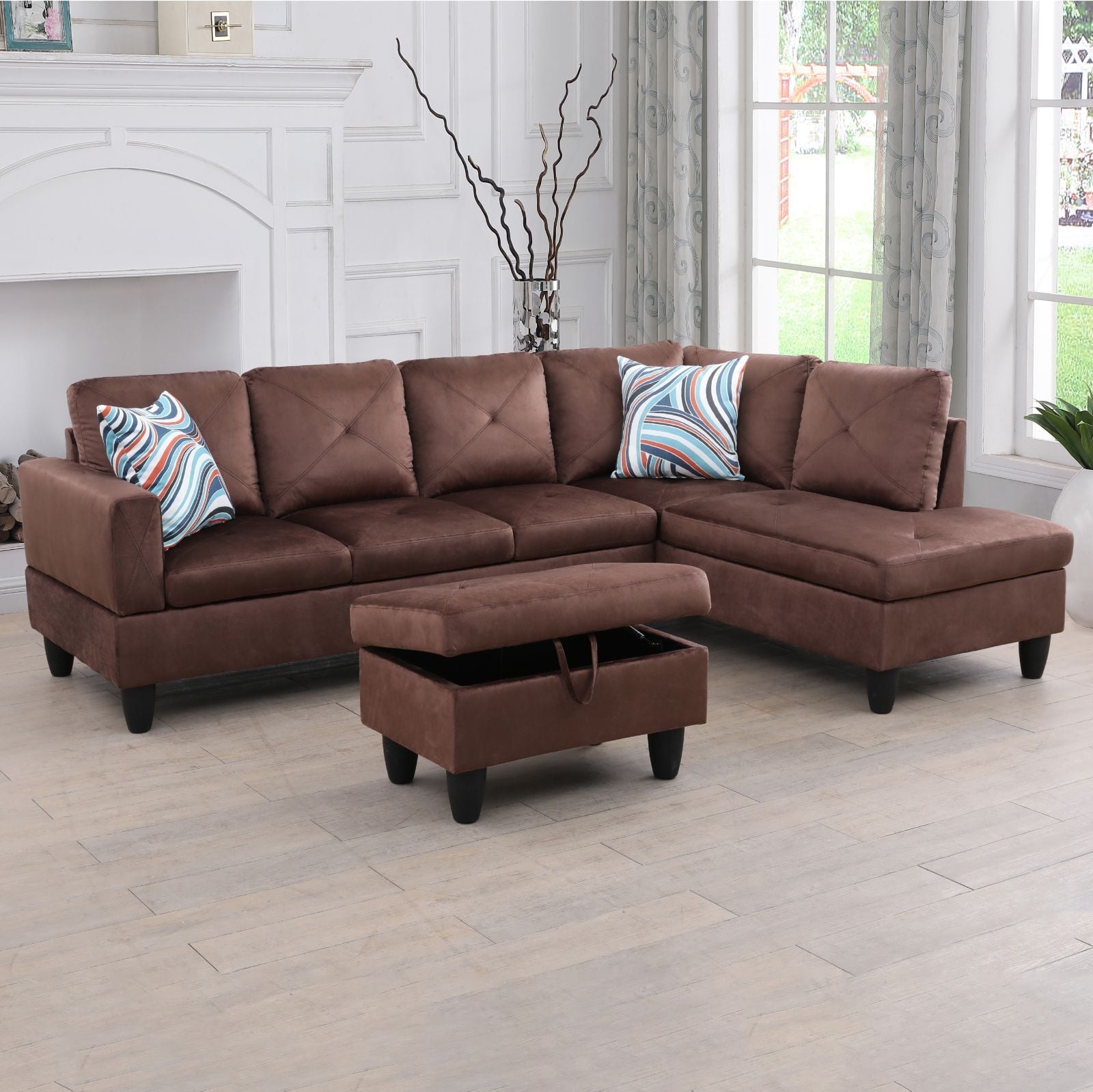 Ponliving 97" 3-Piece Sectional Sofa Set for Living Room With Ottoman ...