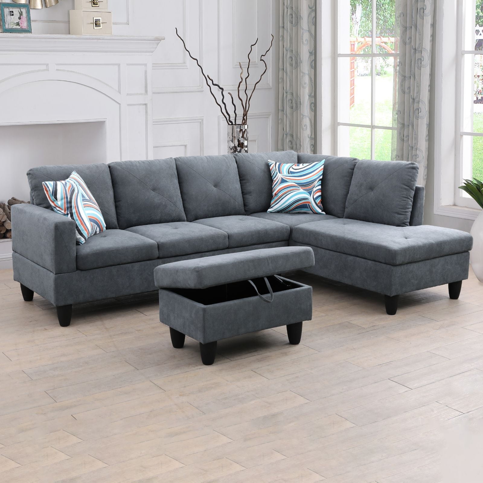 Ponliving 97" 3-Piece Sectional Sofa Set for Living Room With Ottoman ...