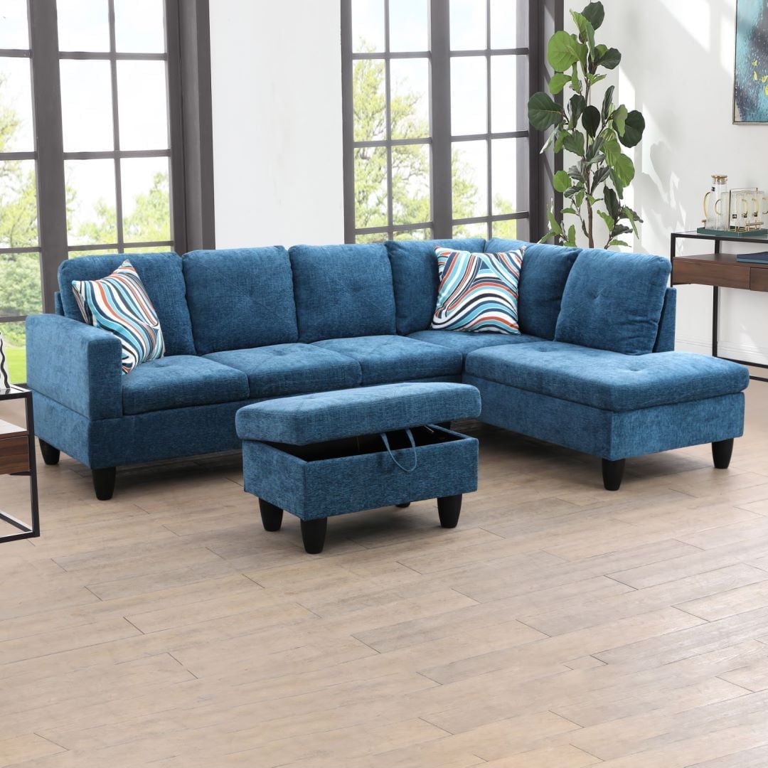 Ponliving 97" 3-Piece Sectional Sofa Set for Living Room With Ottoman ...