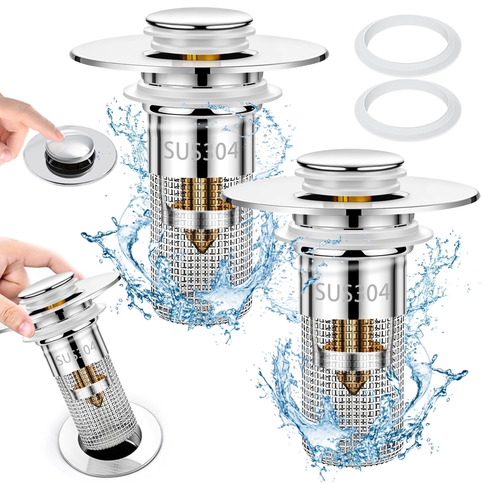 Ponpon 2pcs Bathroom Sink Drain Strainer, Basin Pop Up Bathroom Sink ...