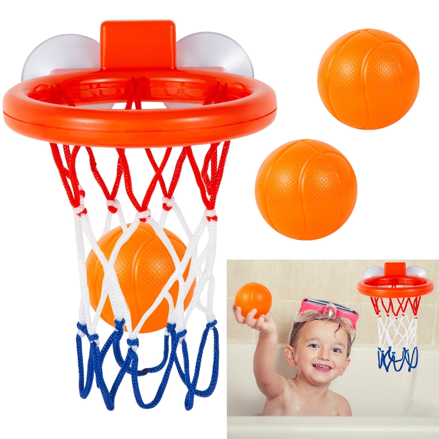 Ponpon Bathtub Basketball Hoop with 3 Soft Balls Set, Strong Suction ...