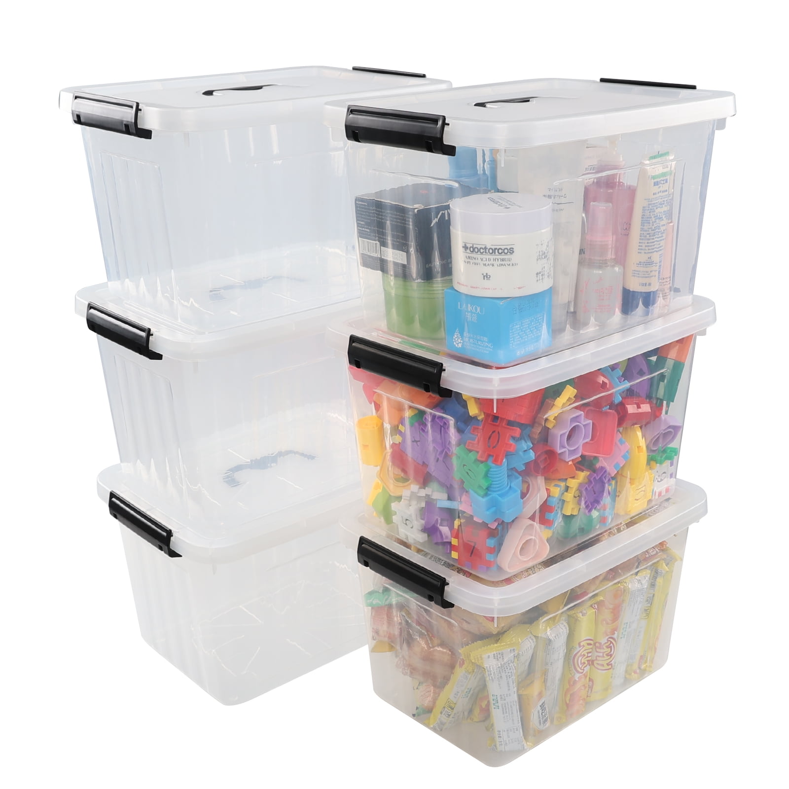 Ponpong 12 Quart Plastic Storage Boxes, Clear Latch Storage Bins, 6 ...