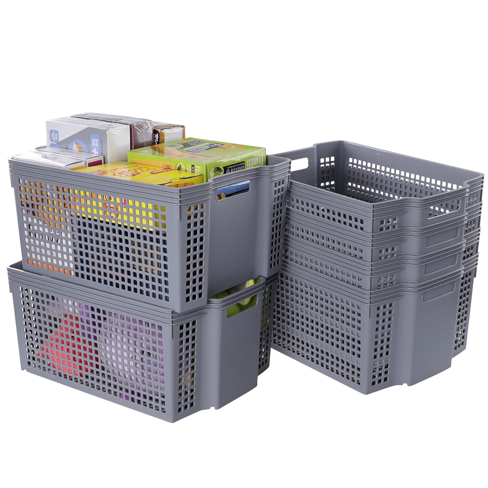 Ponpong 17L Large Plastic Baskets, Stacking Plastic Storage Basket ...