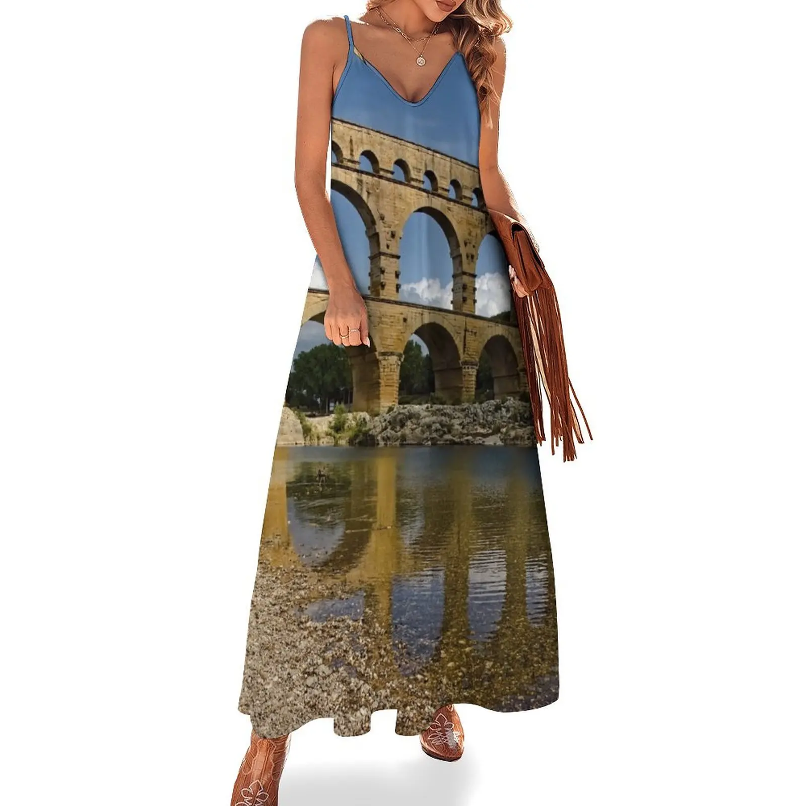 Pont du Gard with reflection Sleeveless Dress chic and elegant evening ...