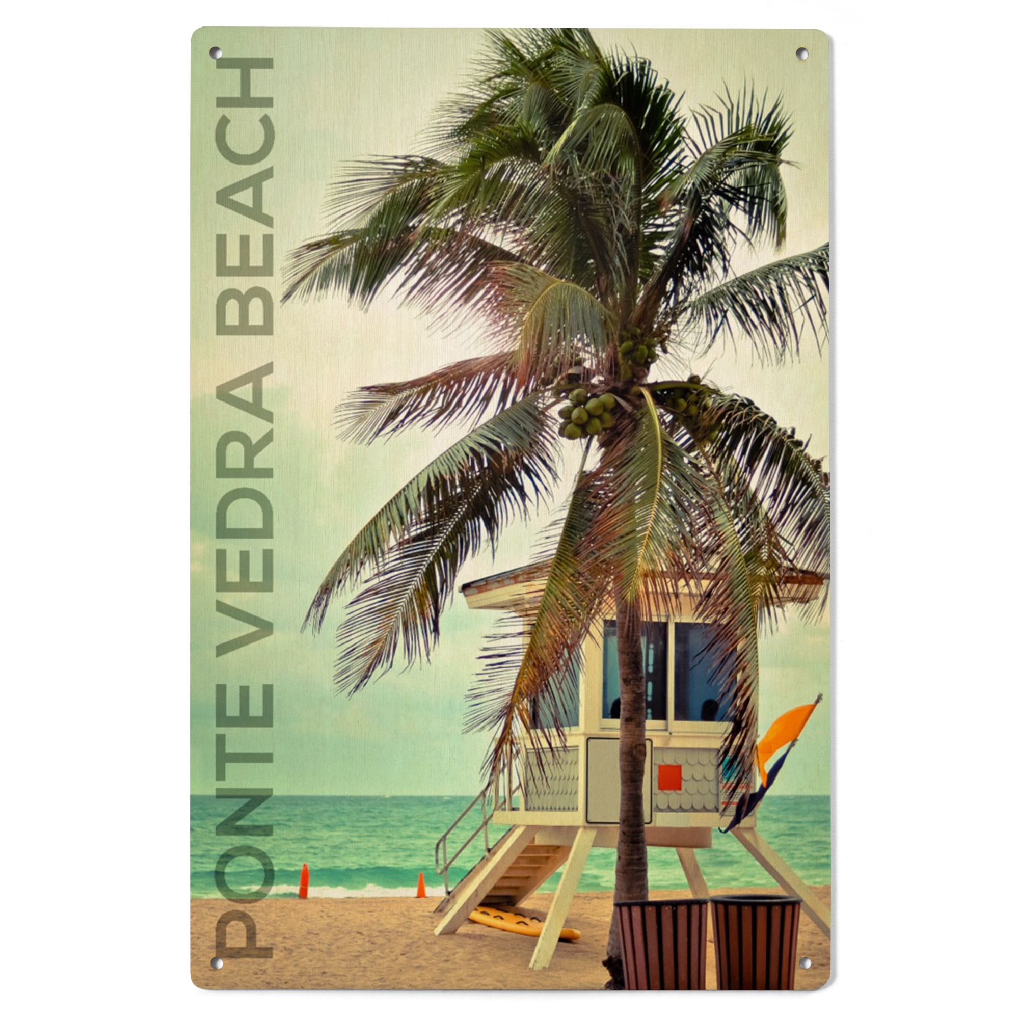 Ponte Vedra, Florida, Lifeguard Shack and Palm Birch Wood Wall Sign ...