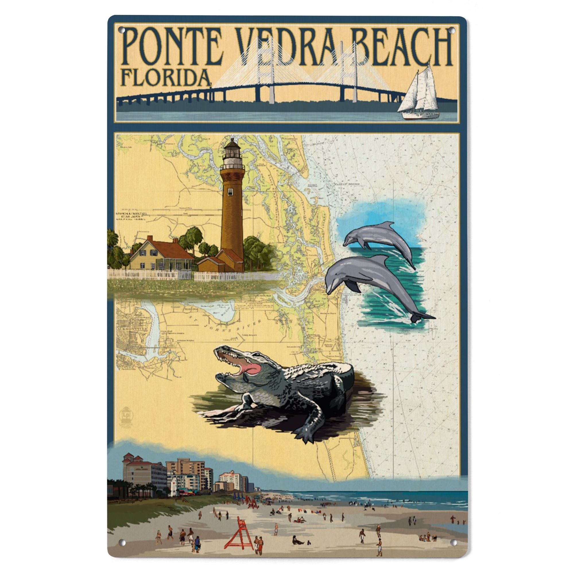 Ponte Vedra, Florida, Nautical Chart Birch Wood Wall Sign (6x9 Rustic ...