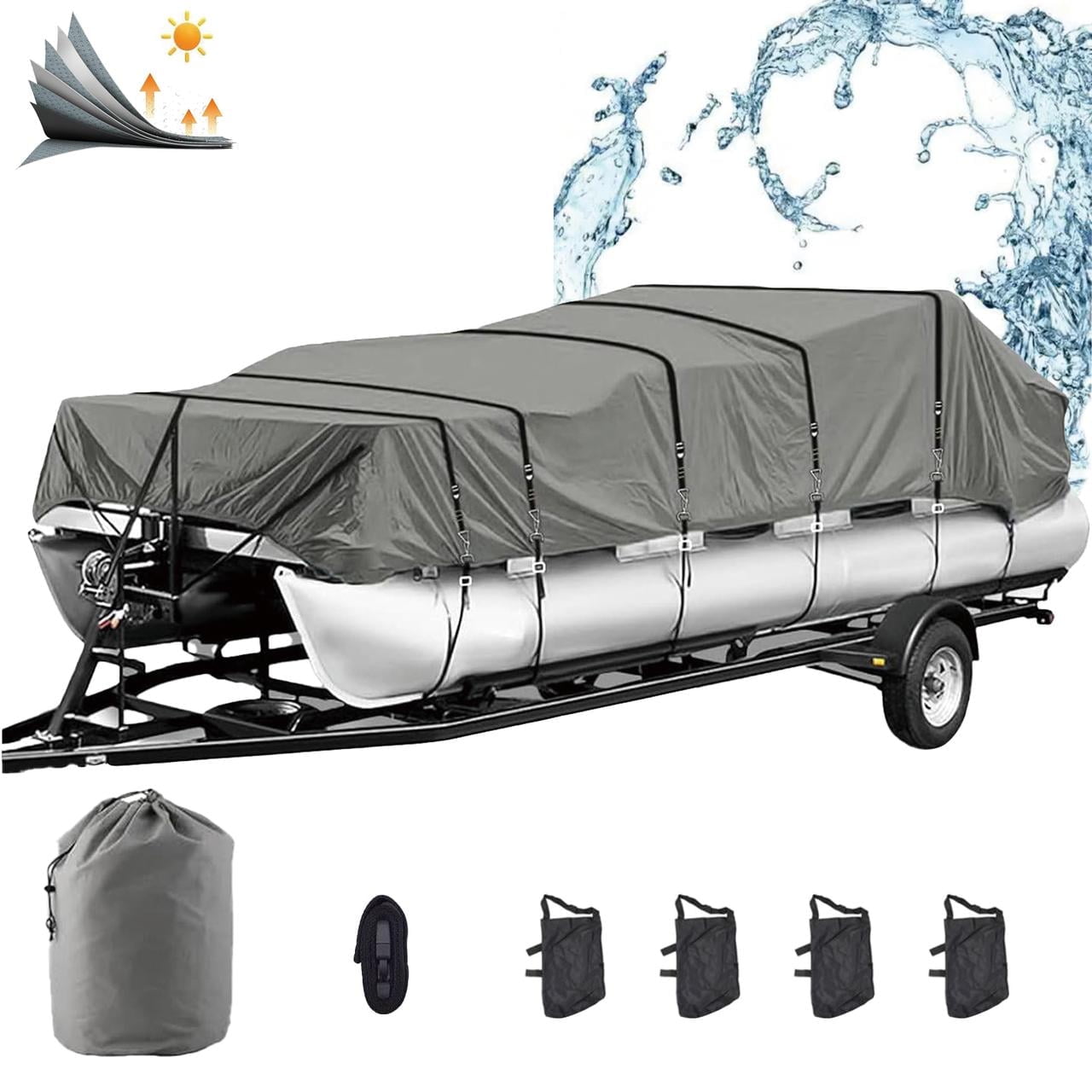 Pontoon Boat Covers 21 22 23 24 ft Waterproof PU Coating Marine Grade ...