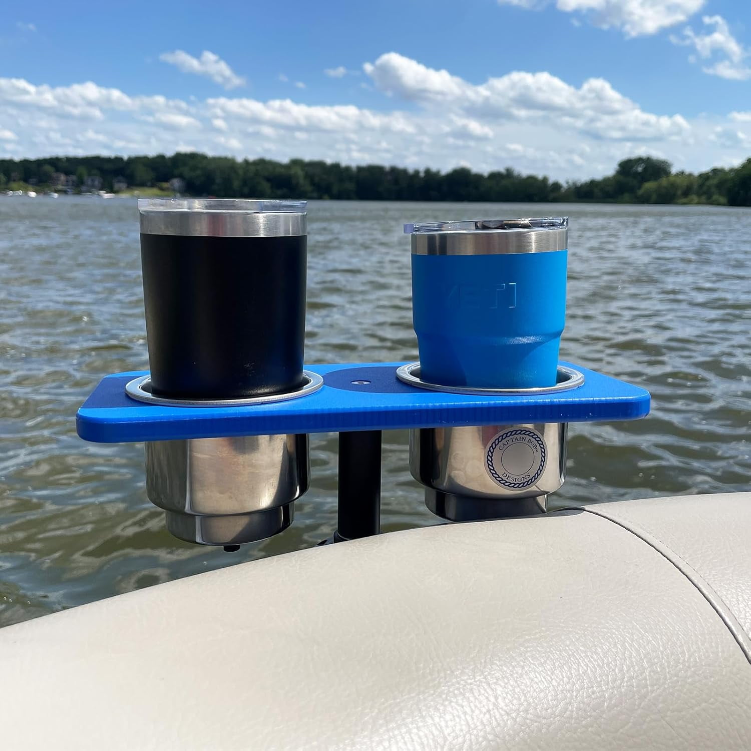 Pontoon Boat Drink Holder with Rail Mount, No Drilling, Fits 1 1/8" or ...