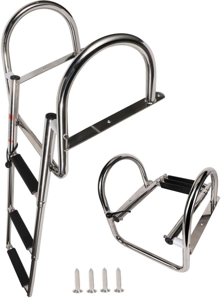 Pontoon Boat Ladder, Stainless Steel Folding Telescoping Rear Entry ...