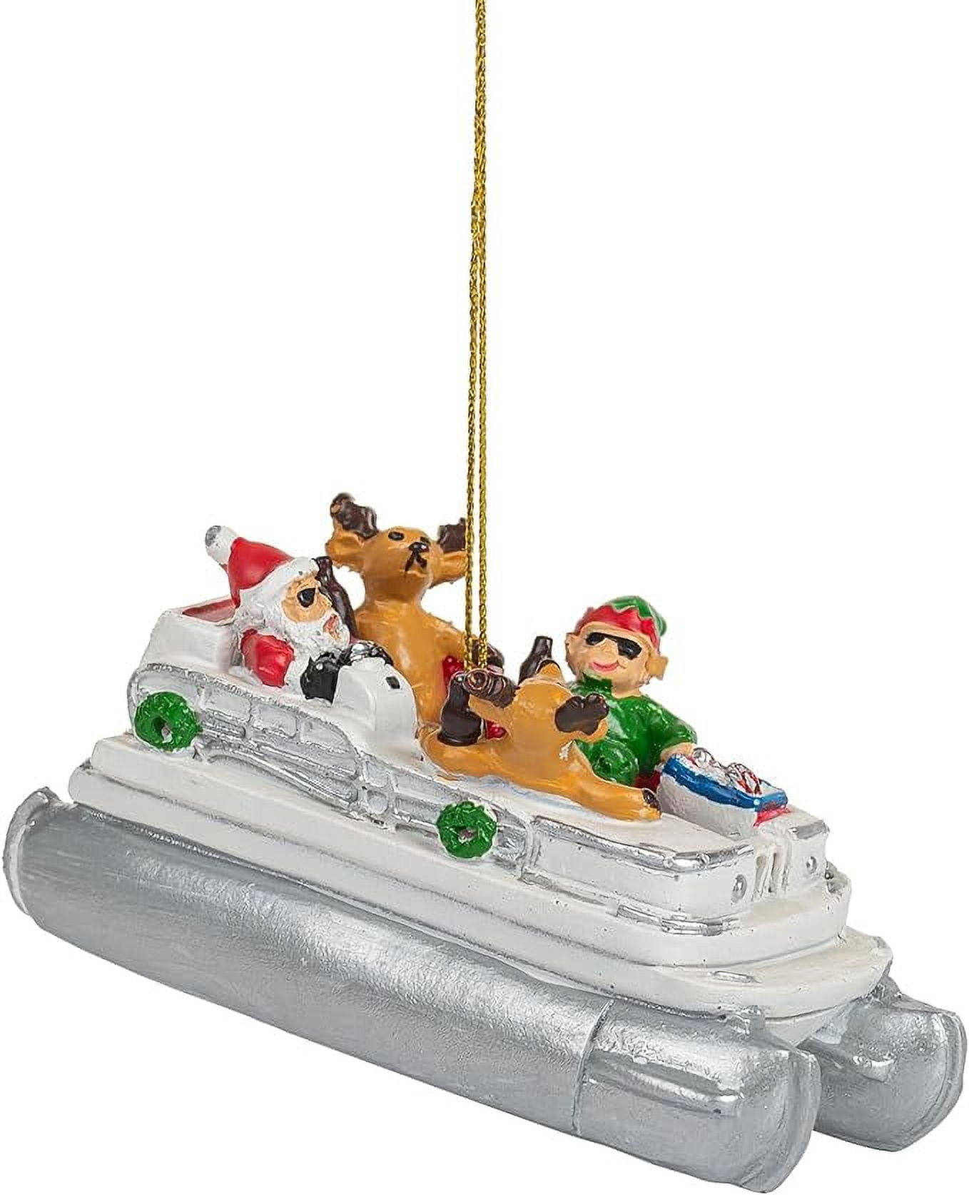 Pontoon Christmas Tree Ornmaent Santa Reindeer Elf in Party Boat ...