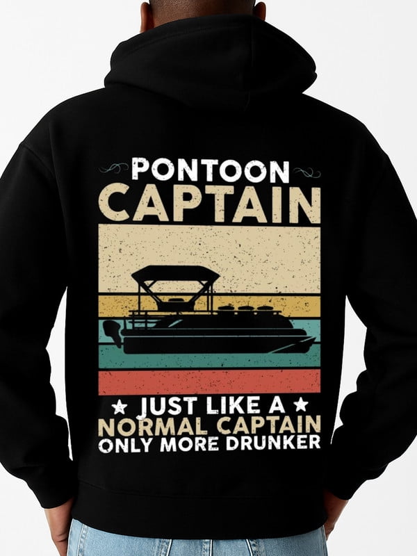 Pontoons Captain Drunk Funny Men's Hoodie - Black Polyester Machine ...
