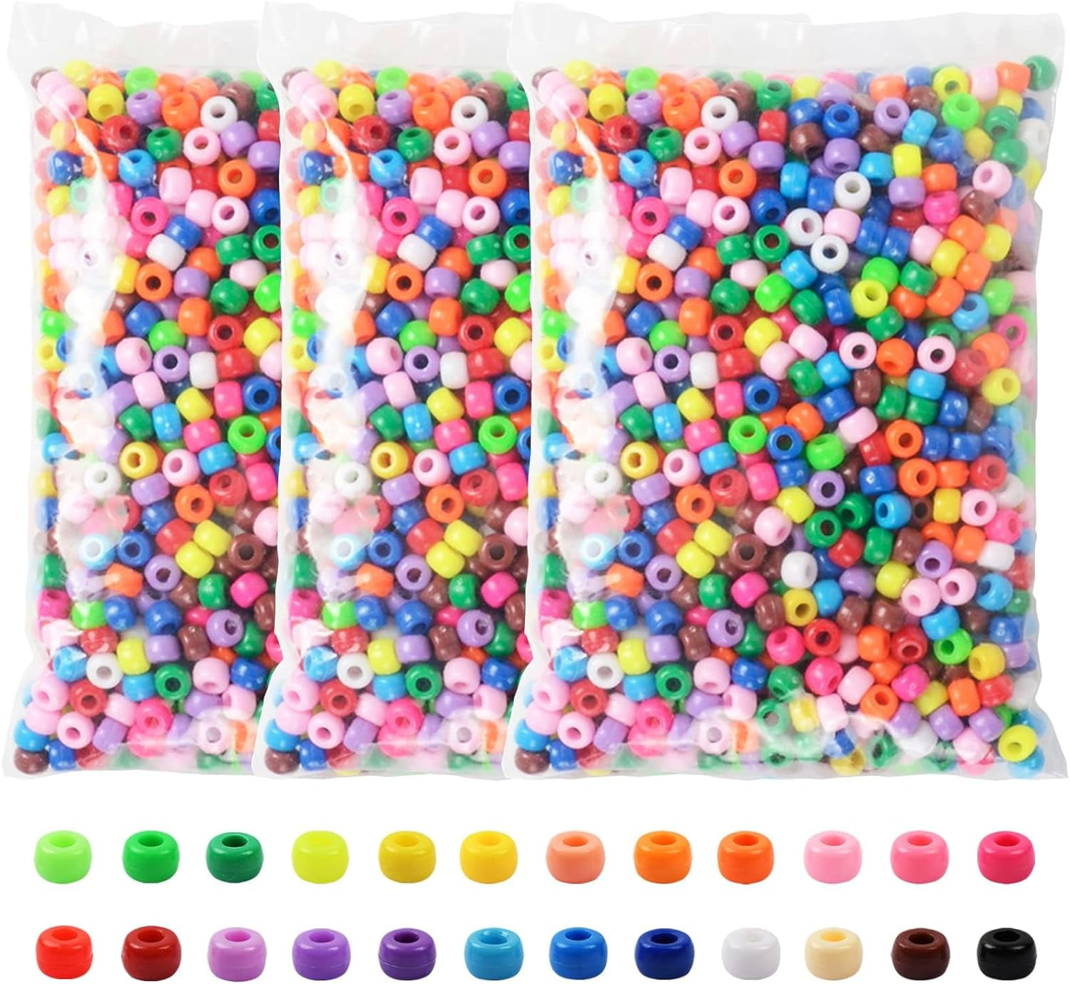 Pony Beads 3600 Pcs 6x9mm Multi-Colored Plastic Craft Beads Set, Bulk ...