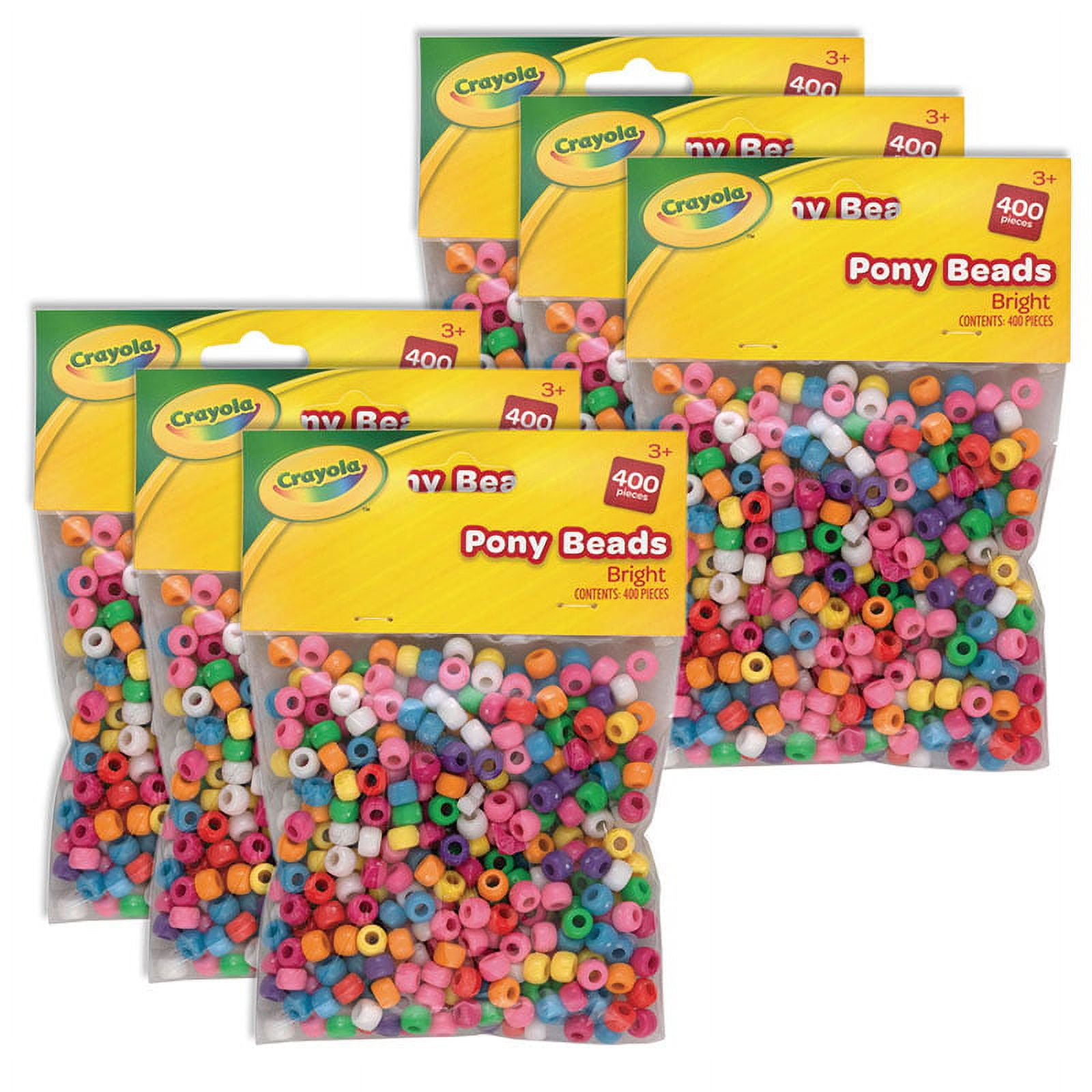 Pony Beads, Assorted Bright Colors, 400 Pieces Per Pack, 6 Packs ...