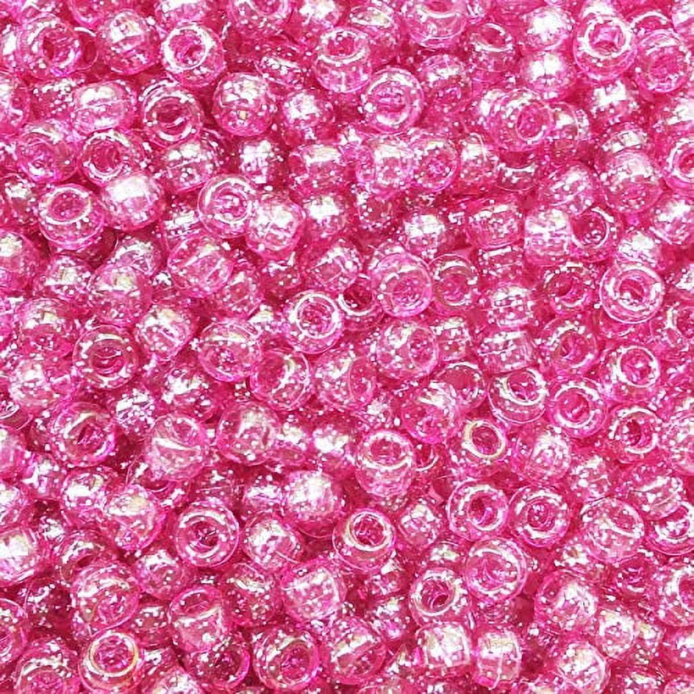 Pony Beads Pink Glitter Sparkle Crow Beads Made in USA 6x9mm Large Hole ...