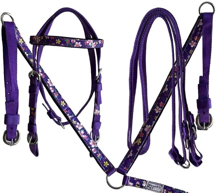 Pony Size Nylon Headstall and Breast Collar Set with Flower Tape Accent ...