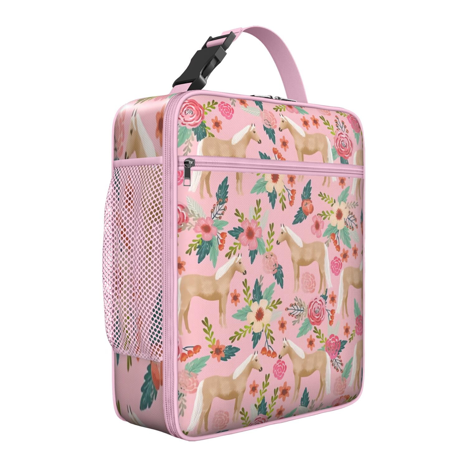 Pony and Unicorn Lunch Box, Cute Horse Print with Flowers and Rainbow ...