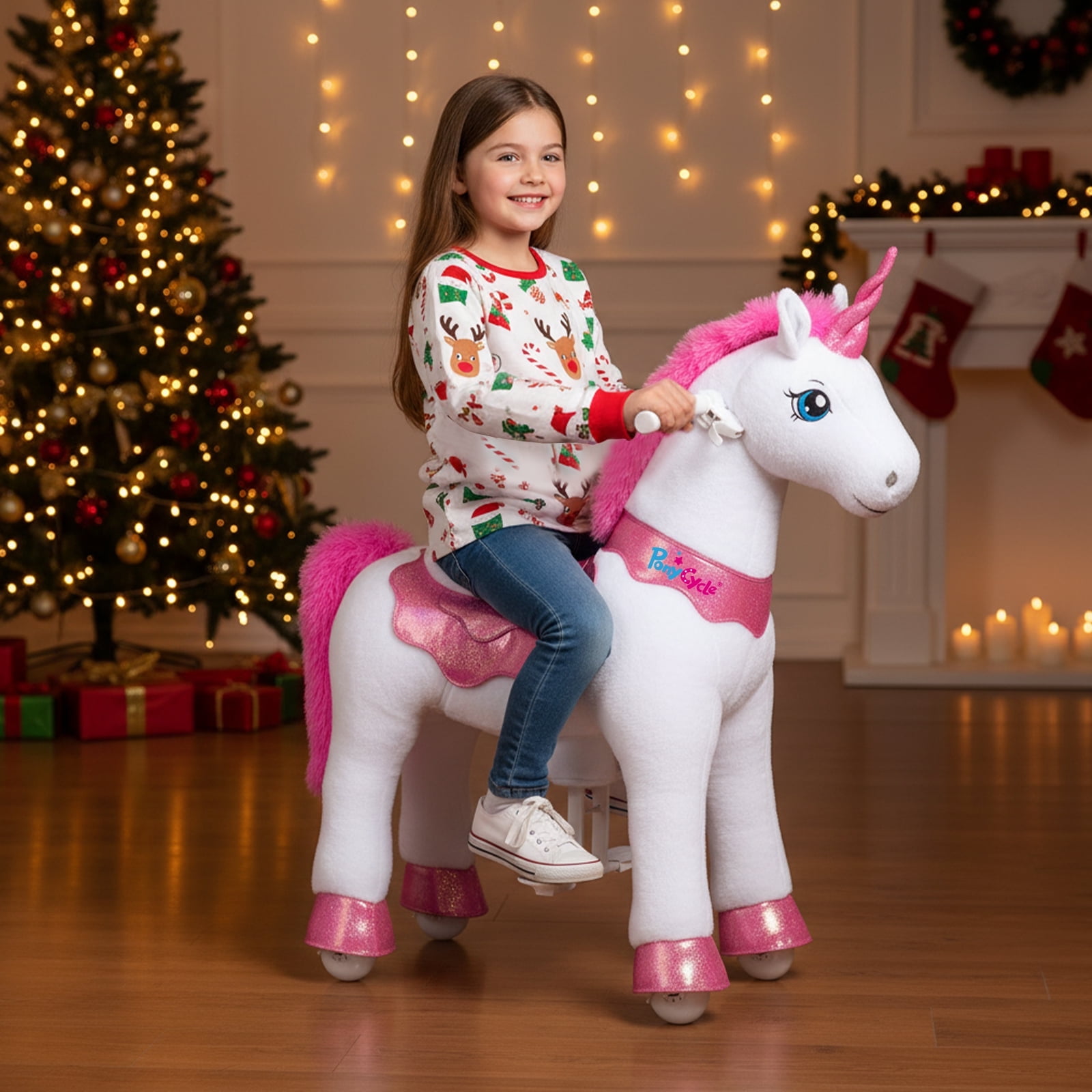 PonyCycle Rideable Unicorn Toy for Kids 4-8, Pink Rocking Horse, No ...
