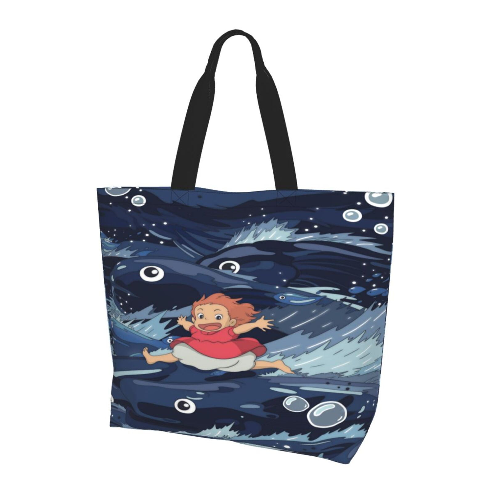 Ponyo Cute Extra Large Canvas Tote Bag for Gym Beach Travel Reusable ...