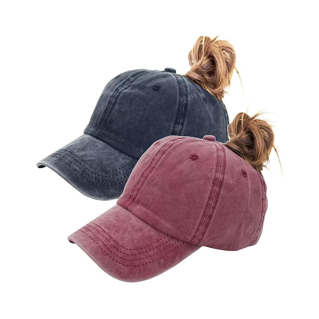Ponytail Baseball Hat Distressed Retro Washed Womens Twill - Walmart.com