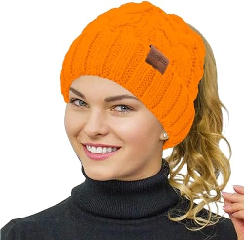 Ponytail Beanie for Women,Winter Warm Beanie Tail Soft Stretch Cable ...