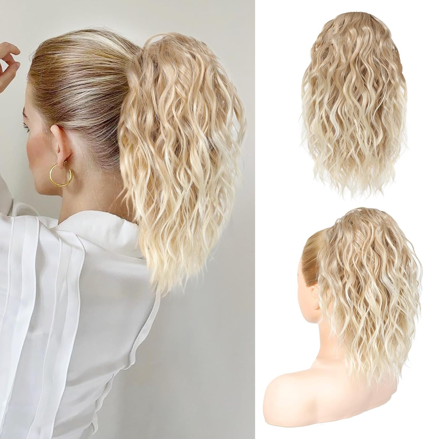 Ponytail Extension, 14" Short Wavy Drawstring Ponytail Lightweight ...