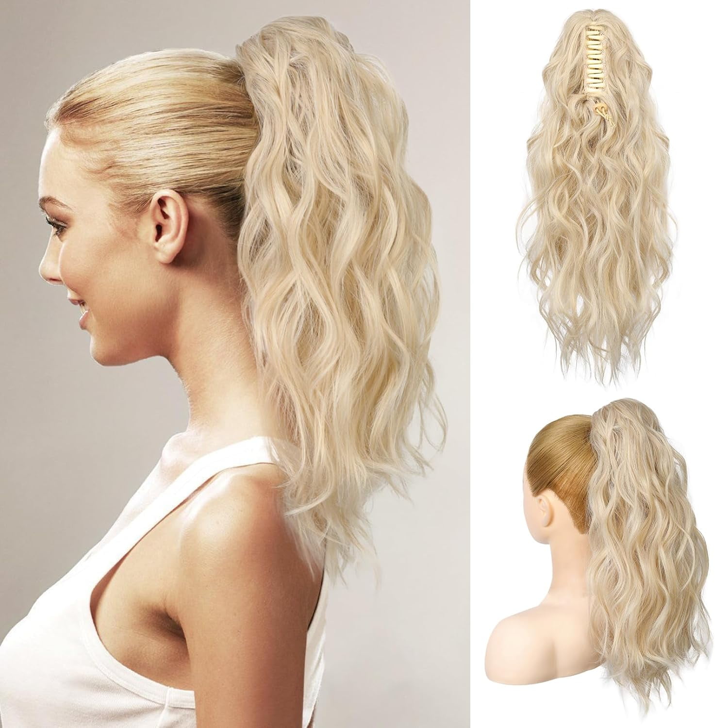 Ponytail Extension, 18 Inch Claw Clip Ponytail Extension, Wavy Curly ...