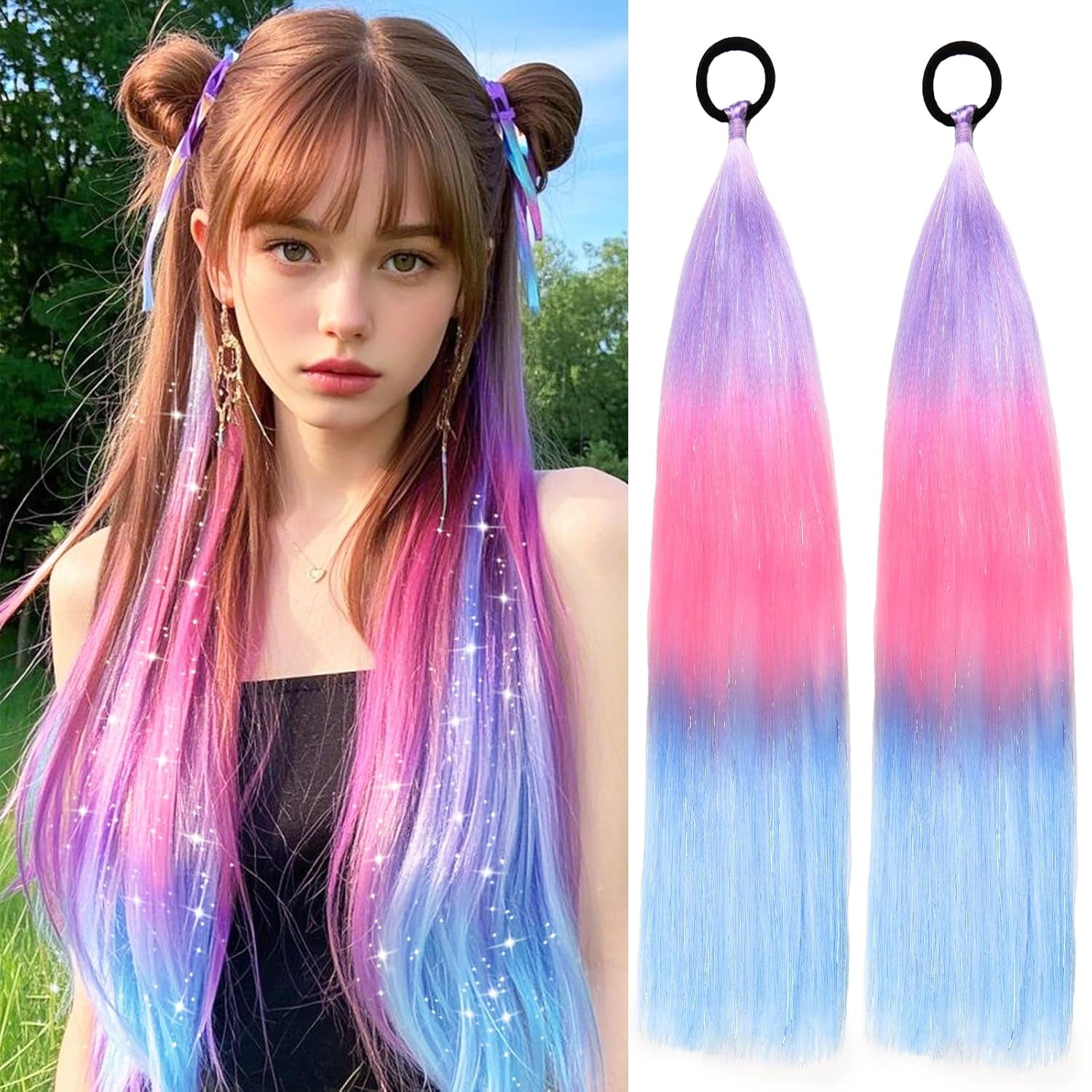 Ponytail Extension 18 inch Light Purple to Pink to Blue Colored Hair ...