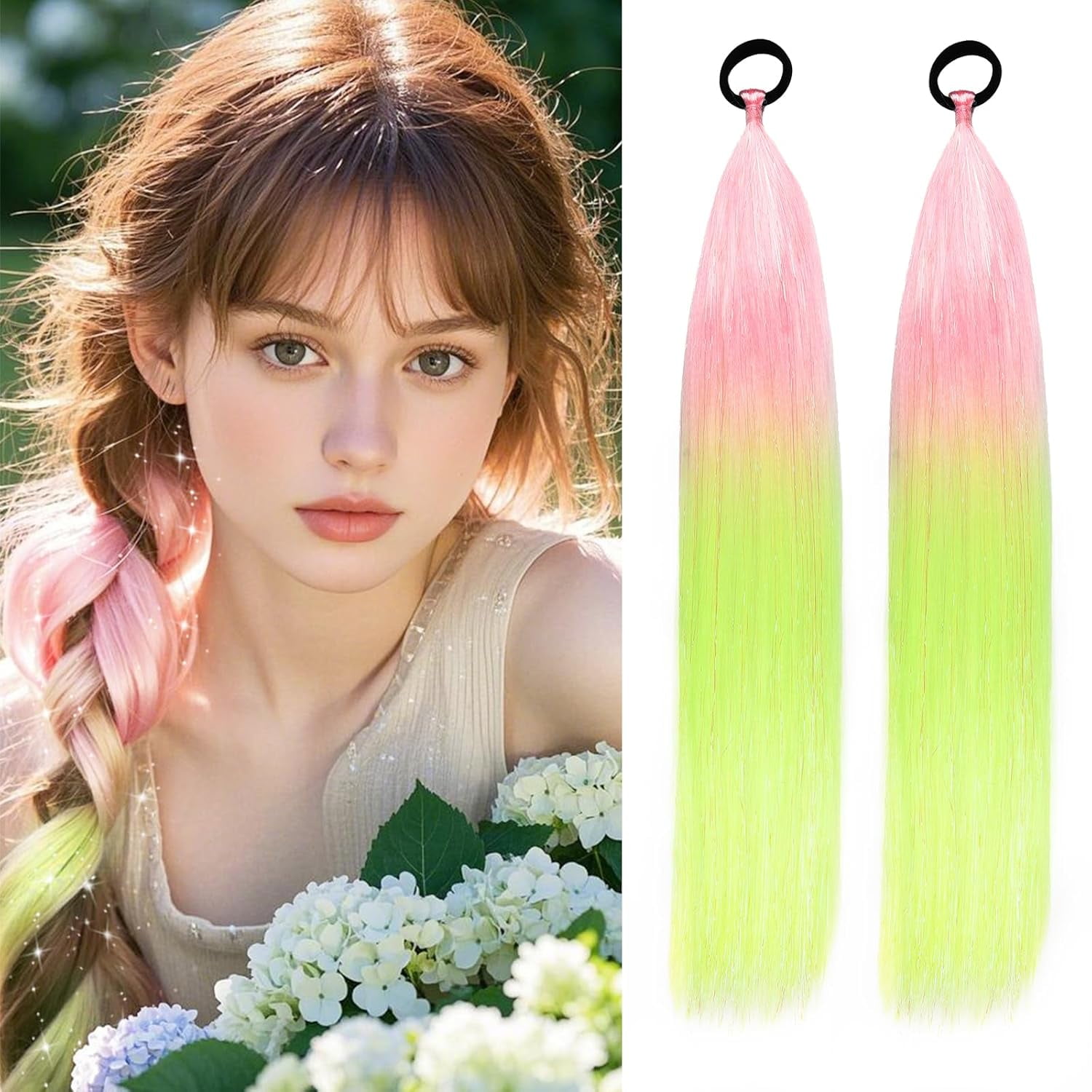 Ponytail Extension 18 inch Pink to Yellow Colored Hair Extensions for ...