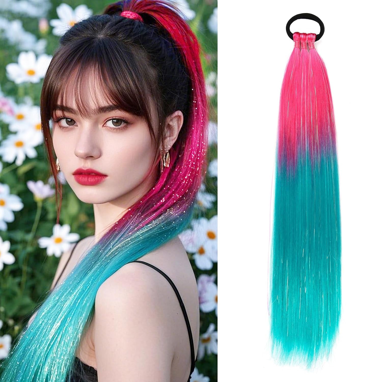 Ponytail Extension 18 inch Red Teal Colored Hair Extensions for ...