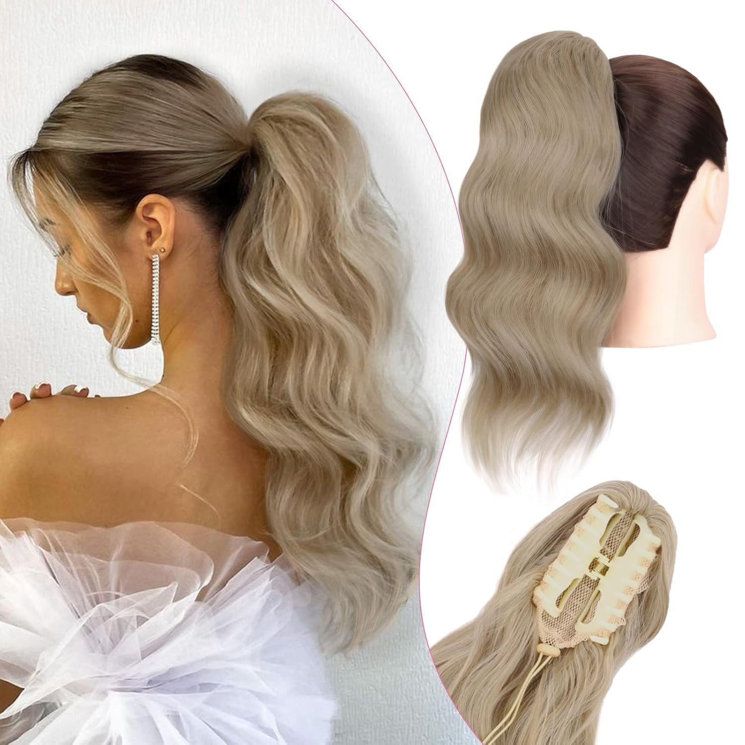 Ponytail Extension Claw Clip Ponytail Extension for Women 16 Inch Black ...