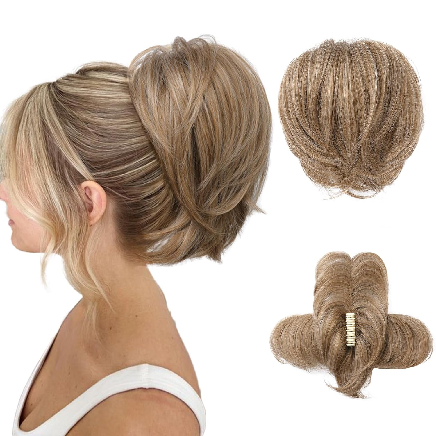 Ponytail Extension, Claw Clip in Straight Messy Hair Bun 9 Inch Short ...