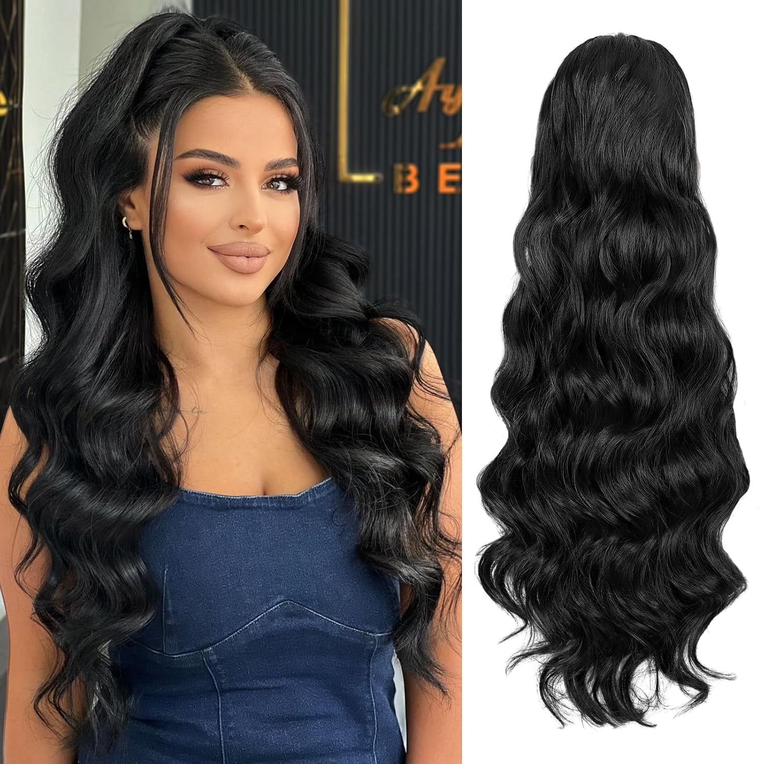 Ponytail Extension, Drawstring Ponytail for Women 26 Inch Long Wavy ...