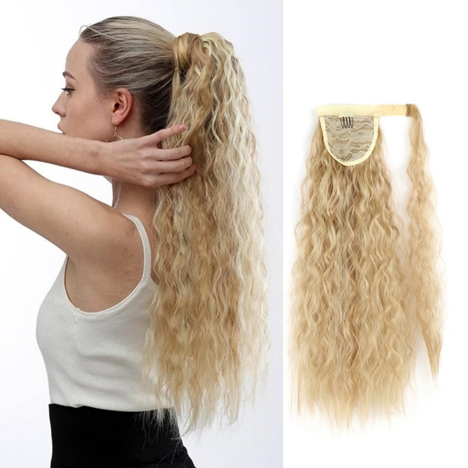 Ponytail Extension,Jademall 22inch Synthetic Corn Wavy Long Ponytail ...