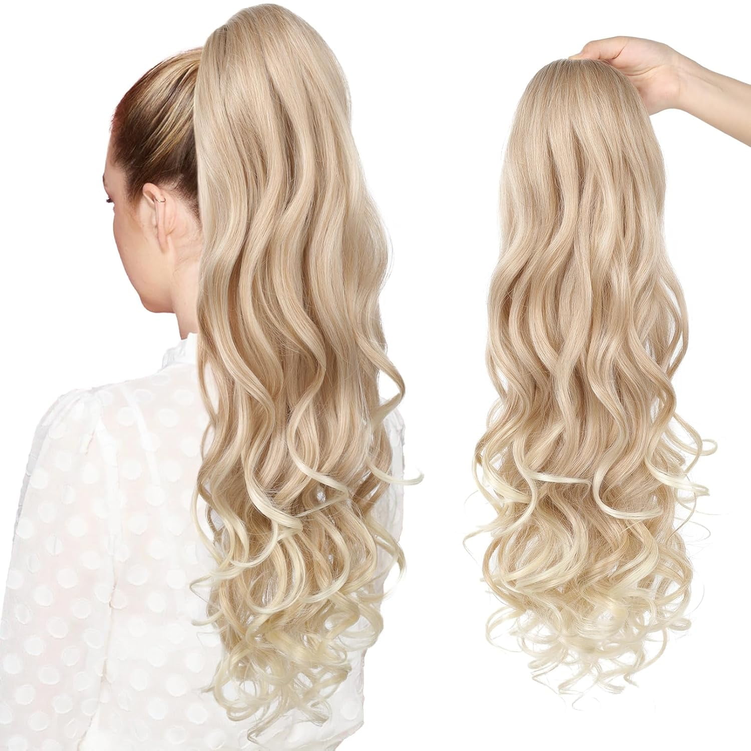 Ponytail Extension, SHBOTO Long Wavy Drawstring Ponytail 26" Clip in ...