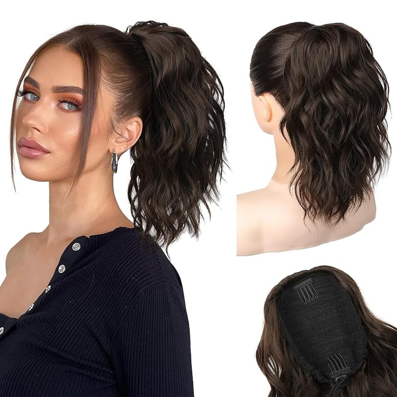 Ponytail Extension, Wavy Drawstring Ponytail Hair Extensions 12 Inch ...