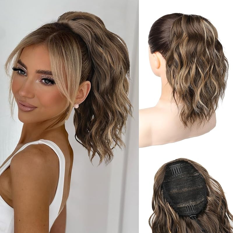 Ponytail Extension, Wavy Drawstring Ponytail Hair Extensions 12 Inch ...