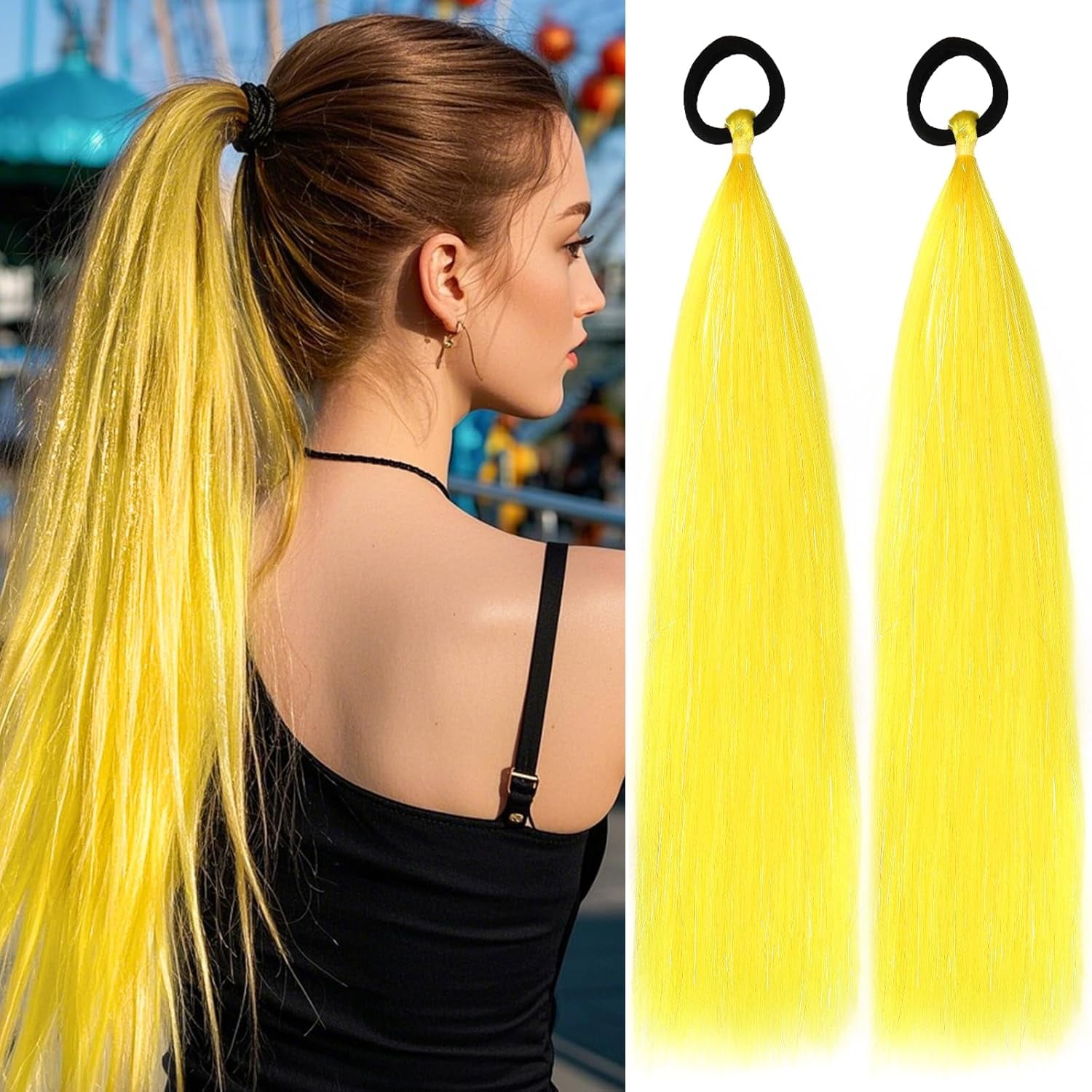 Ponytail Extension With Hair Tie, Colored Hair Extensions, Yellow ...