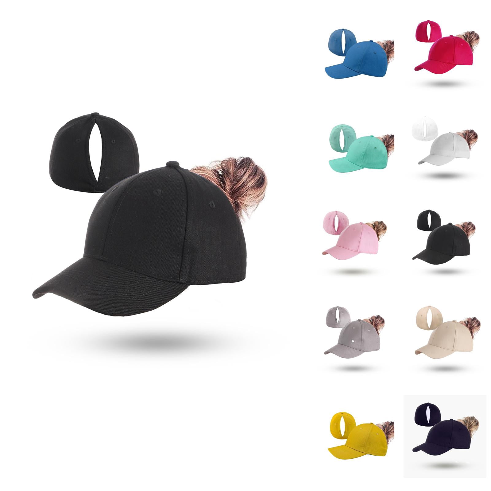 Ponytail Hats for Women Classic Plain Ponytail Messy High Bun Headwear ...