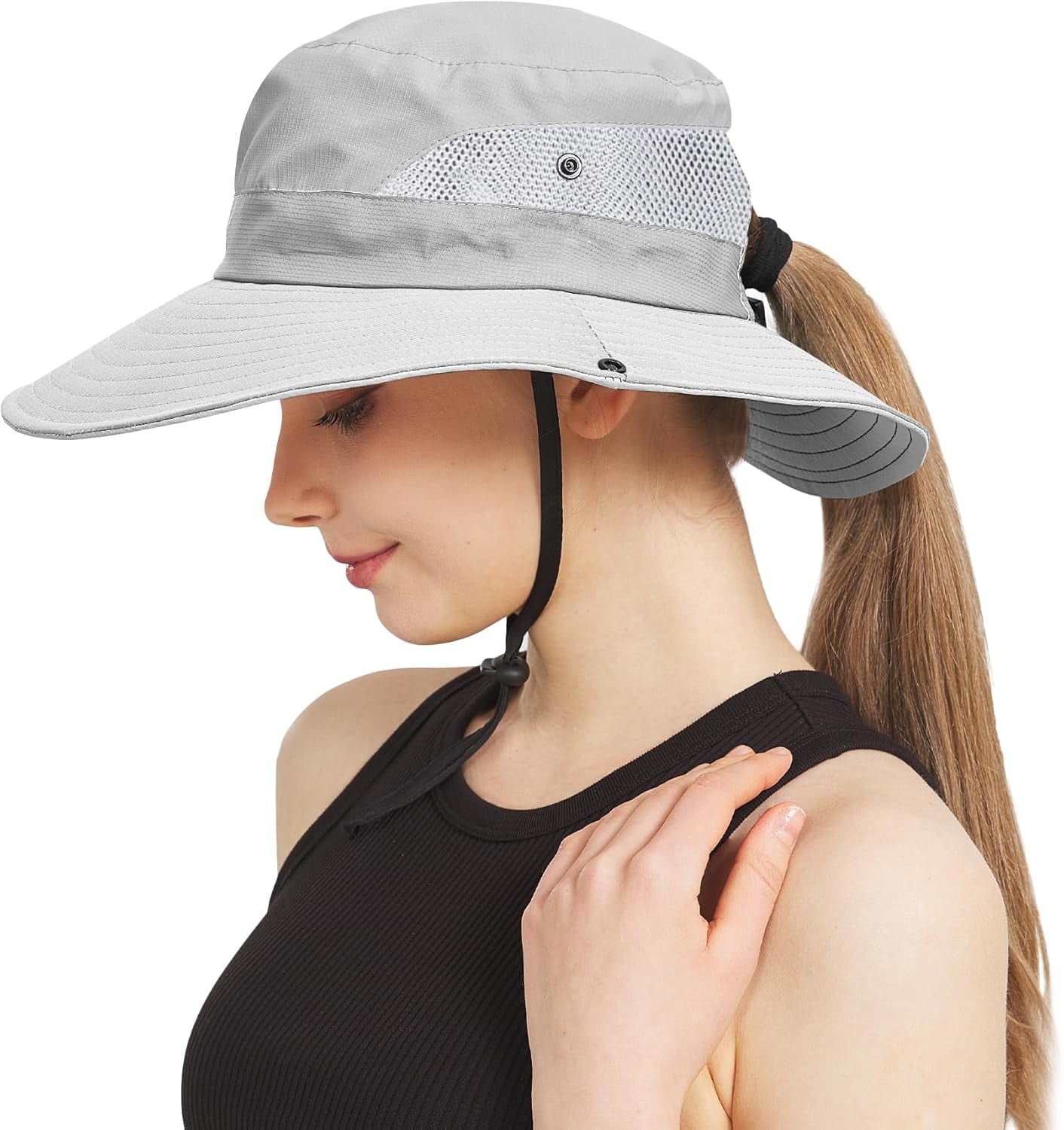 Ponytail Sun Bucket Hats for Women Men Wide Brim UPF 50+ Fishing ...